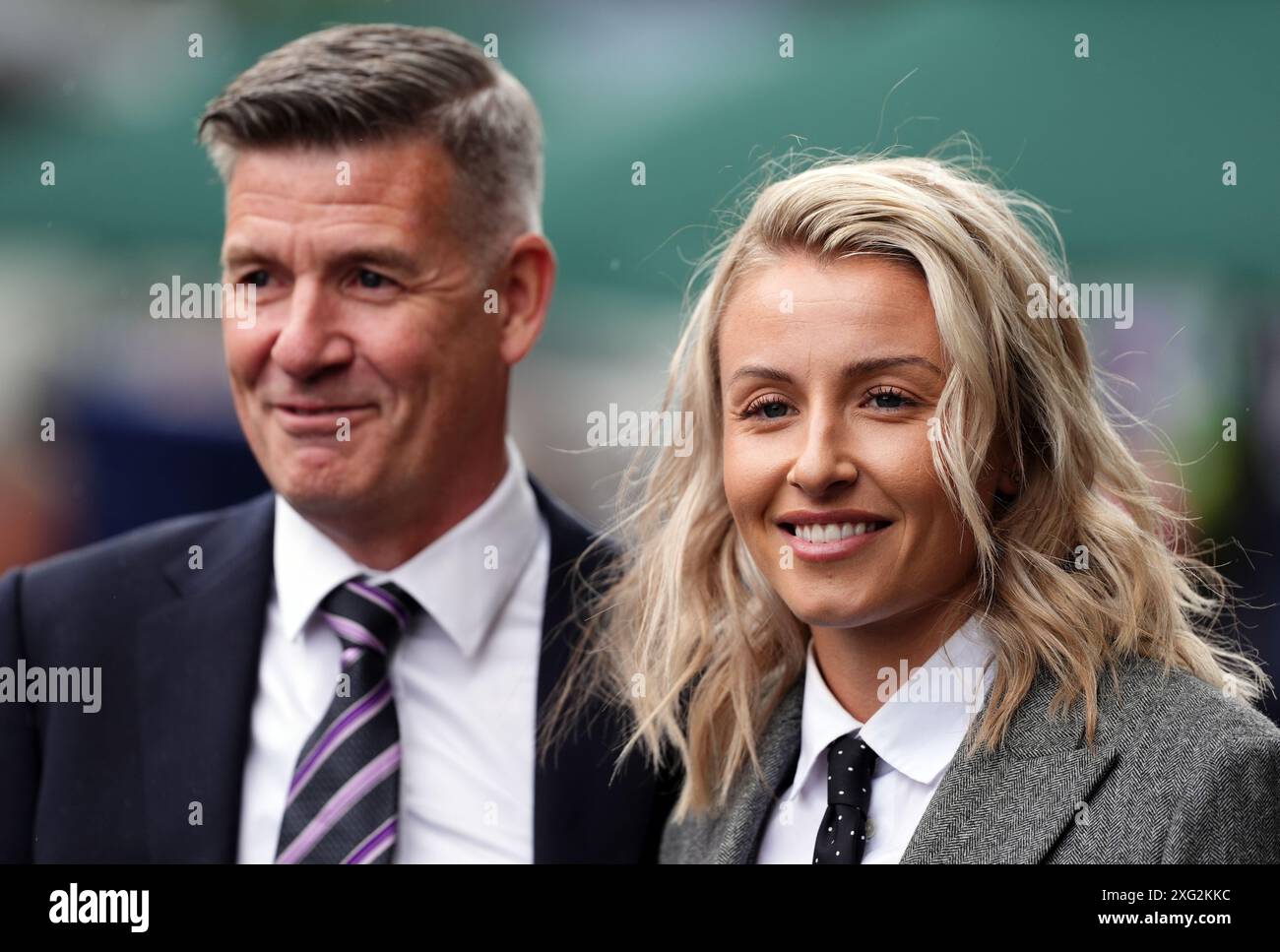 Leah Williamson with David Williamson on day six of the 2024 Wimbledon Championships at the All ...
