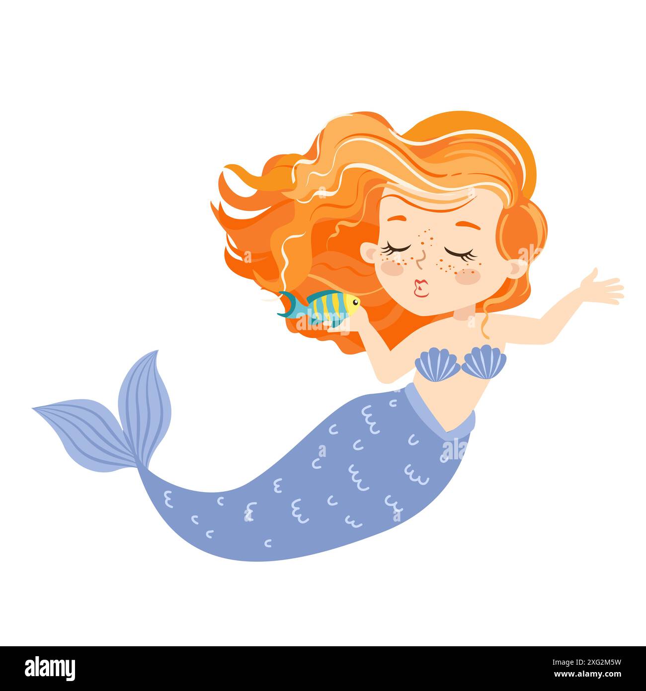 Hand drown vector illustration. Beautiful Mermaid on white background ...