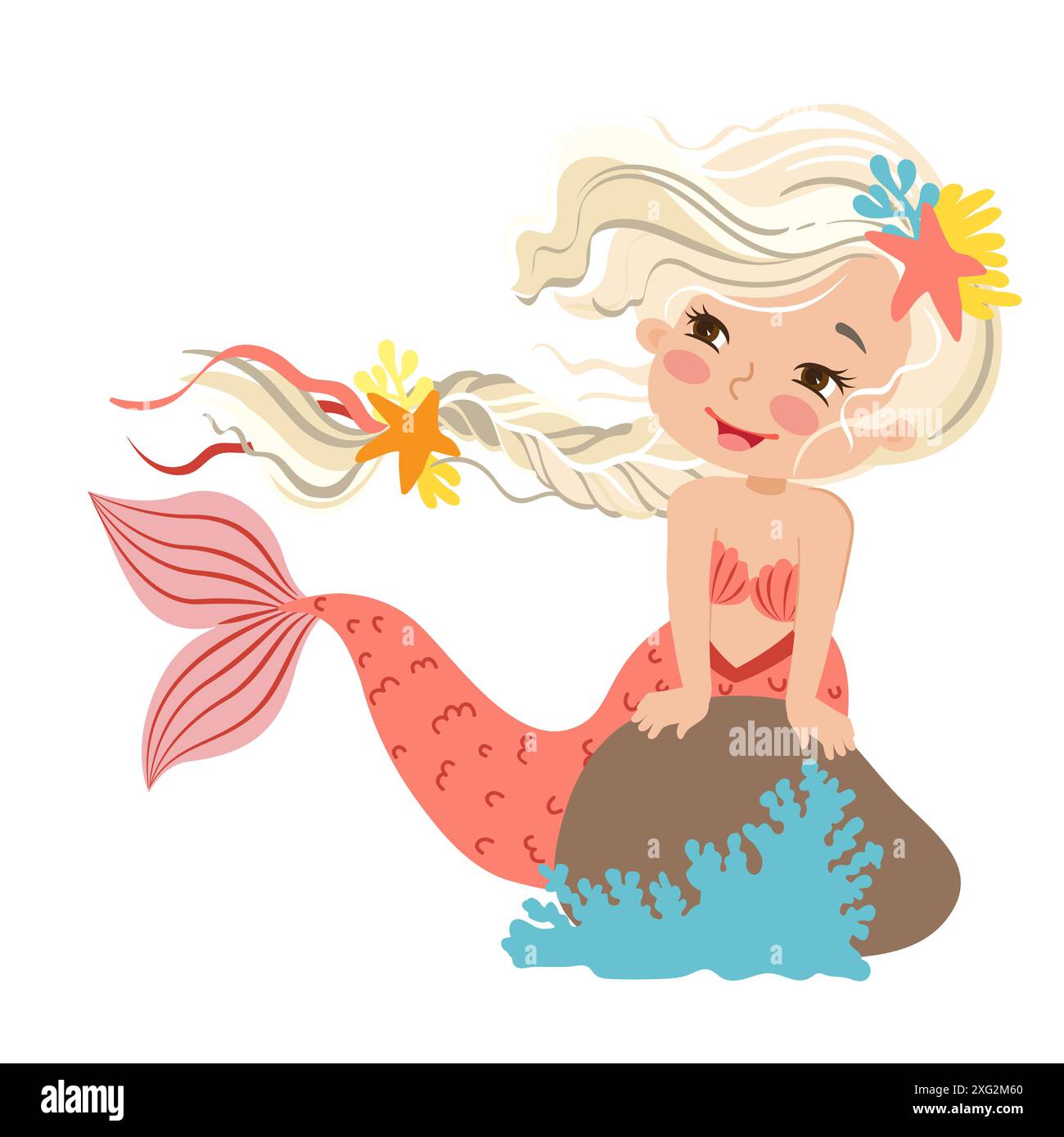 Hand drown vector illustration. Beautiful Mermaid on white background ...