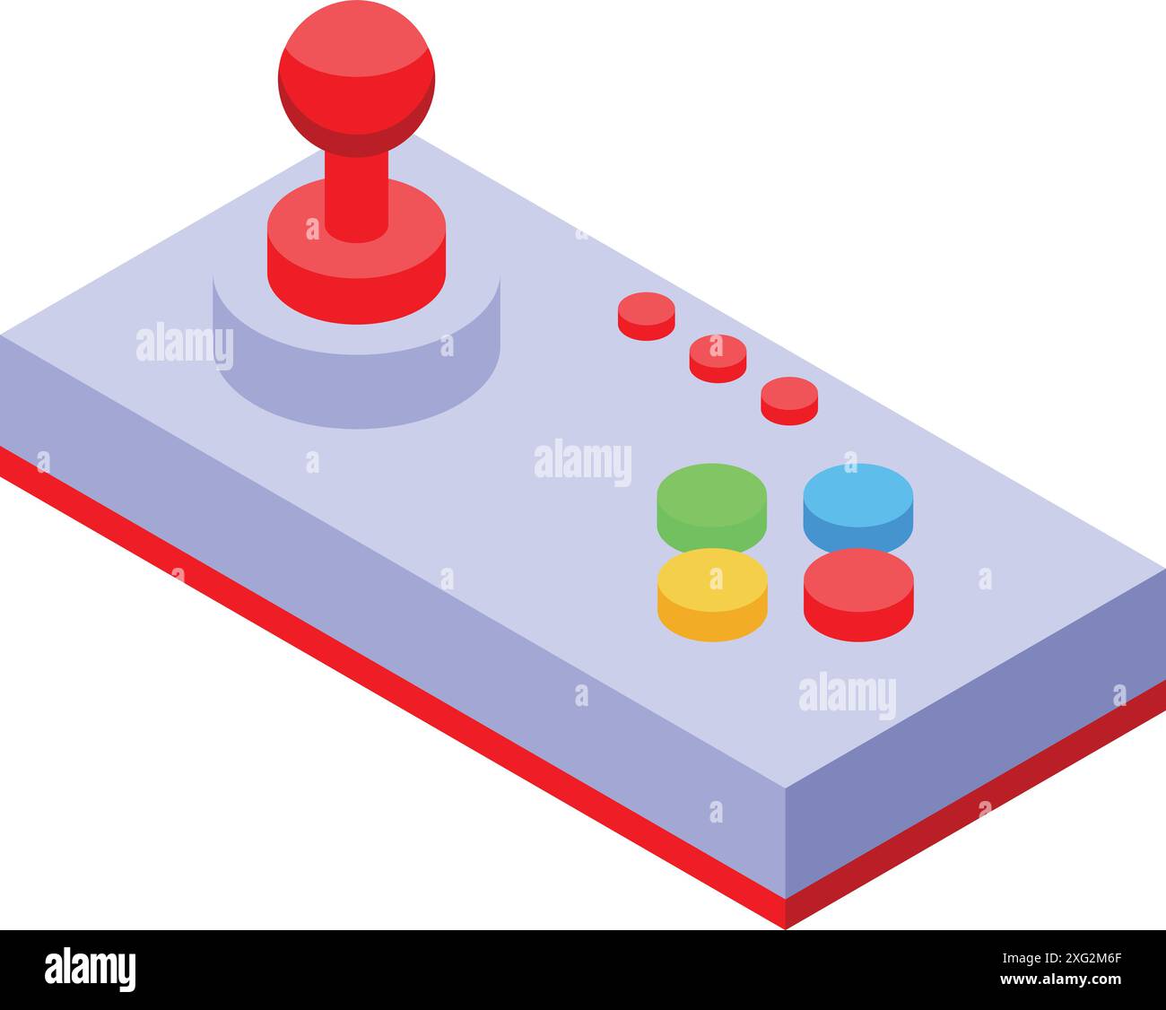 Retro gamepad with a red joystick and colorful buttons is lying on a ...