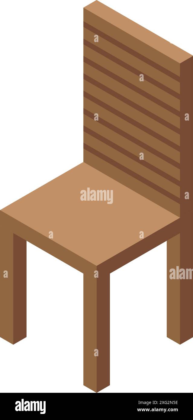 Wooden chair with a high back standing on four legs, isometric ...
