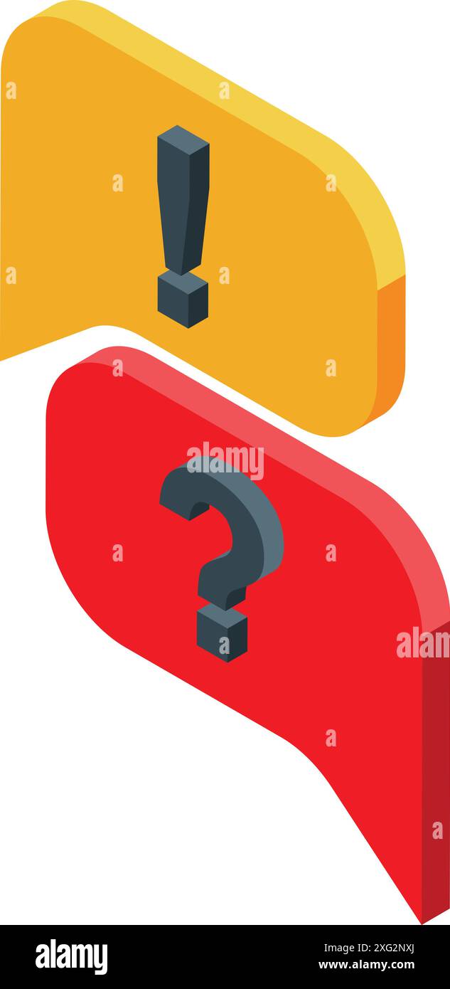 Two isometric chat bubbles, one yellow with an exclamation mark and one ...