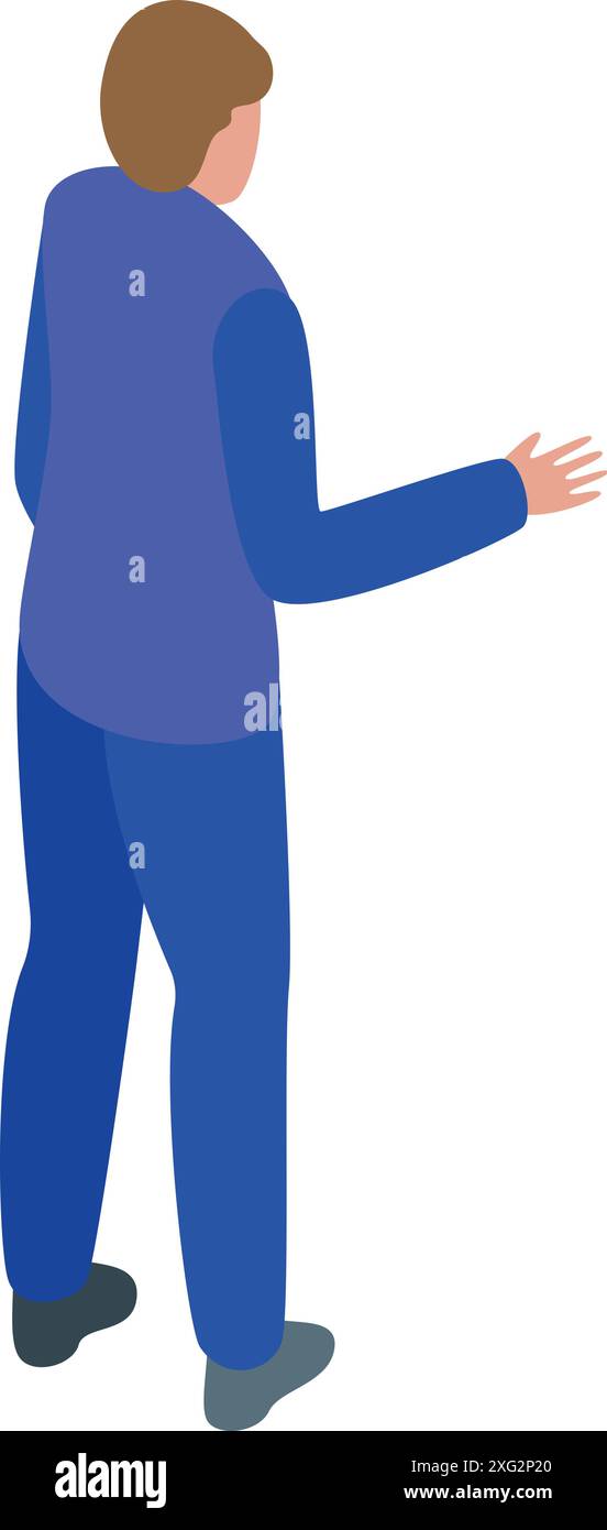 Businessman in blue suit standing and showing something with hand ...