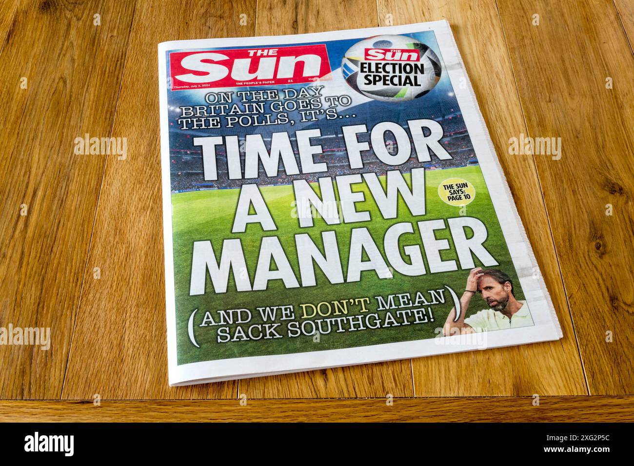 4 July 2024. Front page headline in The Sun is Time For a New Manager ...