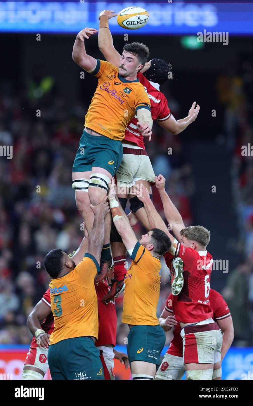 Sydney, Australia. 06th July, 2024. Jeremy Williams of Wallabies wins a ...