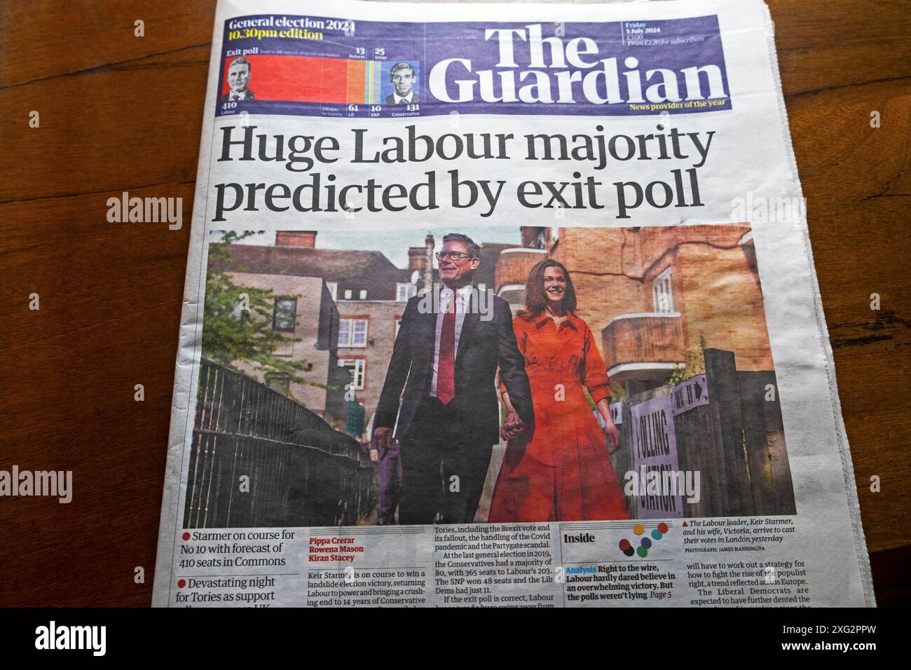 'Huge Labour majority predicted by exit poll' Guardian newspaper ...