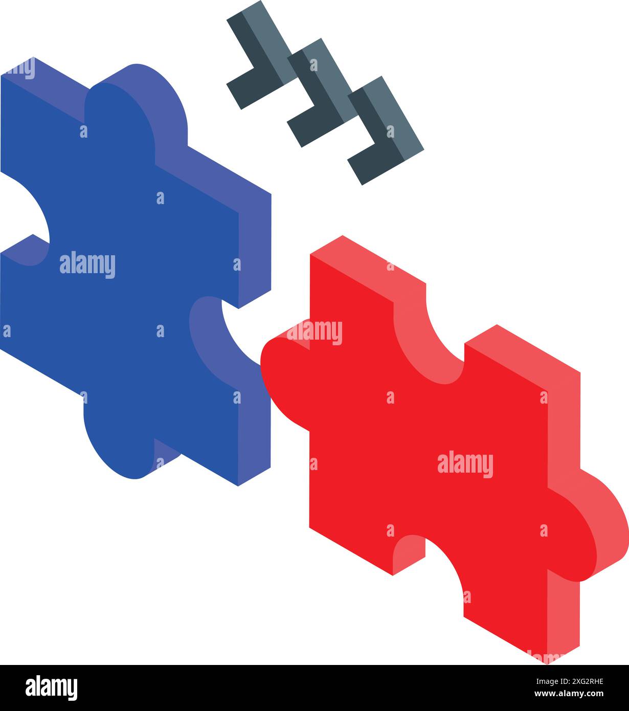 Two puzzle pieces connecting, symbolizing teamwork and problem solving in a business context ...
