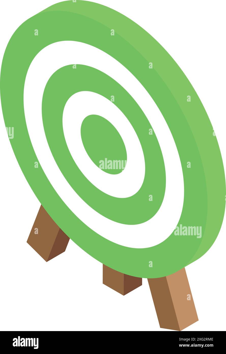 Green archery target standing on wooden tripod isolated on white ...