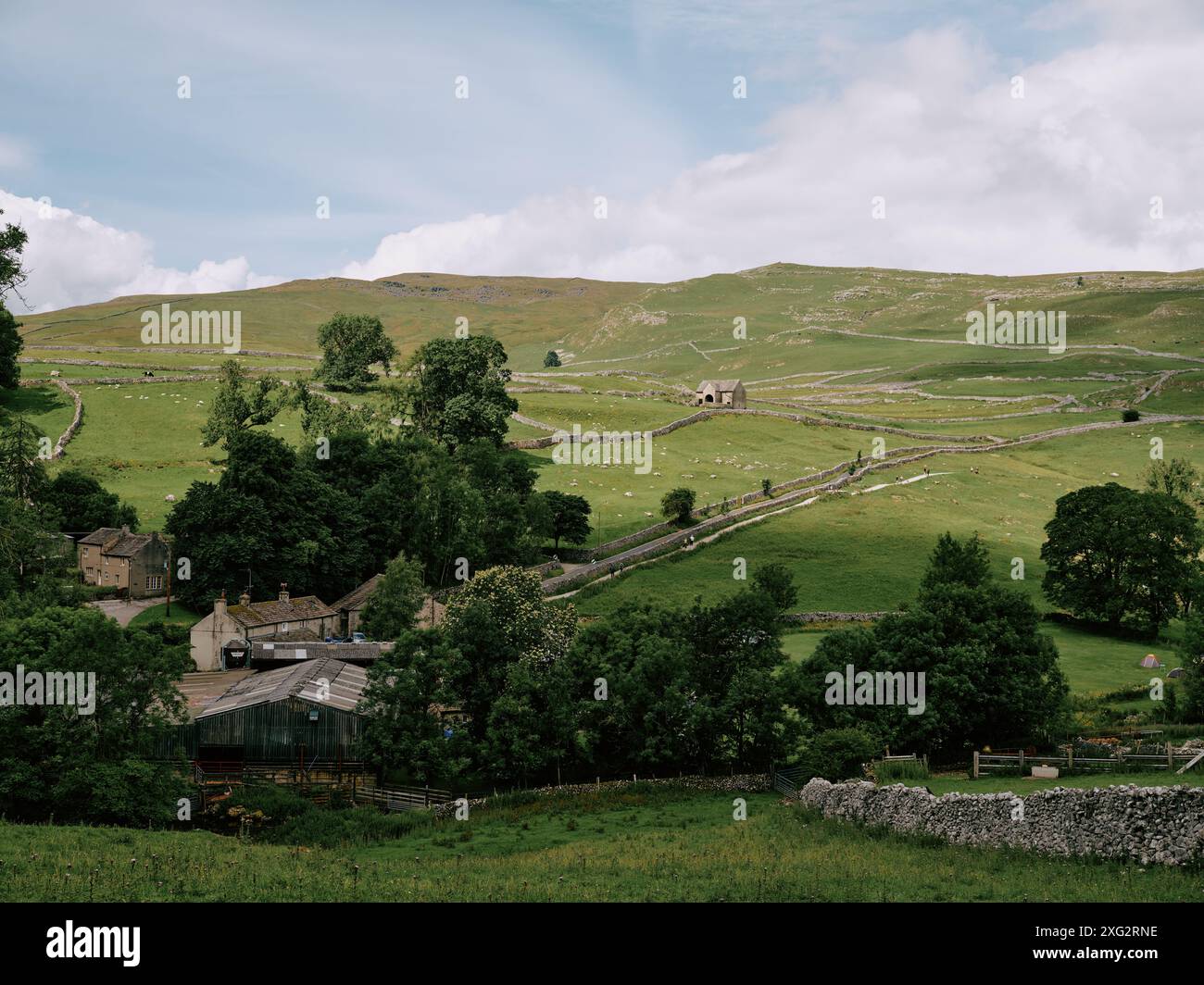 The summer famland landscape of Malham, Malhamdale, Yorkshire Dales ...