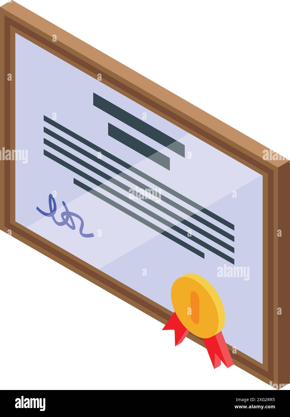 Isometric official framed diploma with red ribbon and gold medal ...