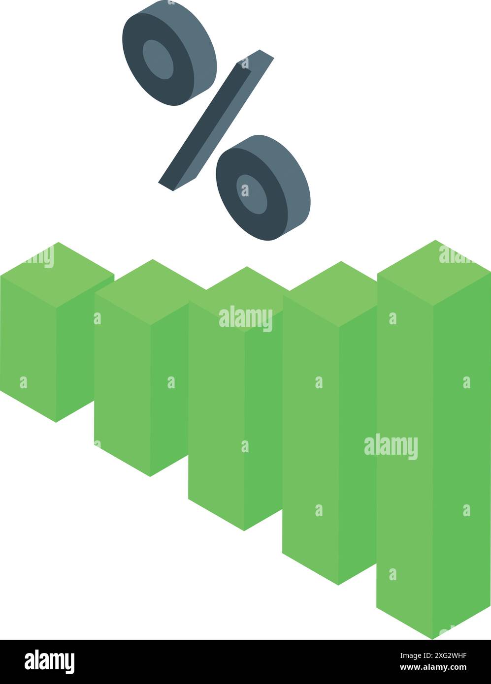 3d isometric green chart bars increasing with a percentage symbol ...