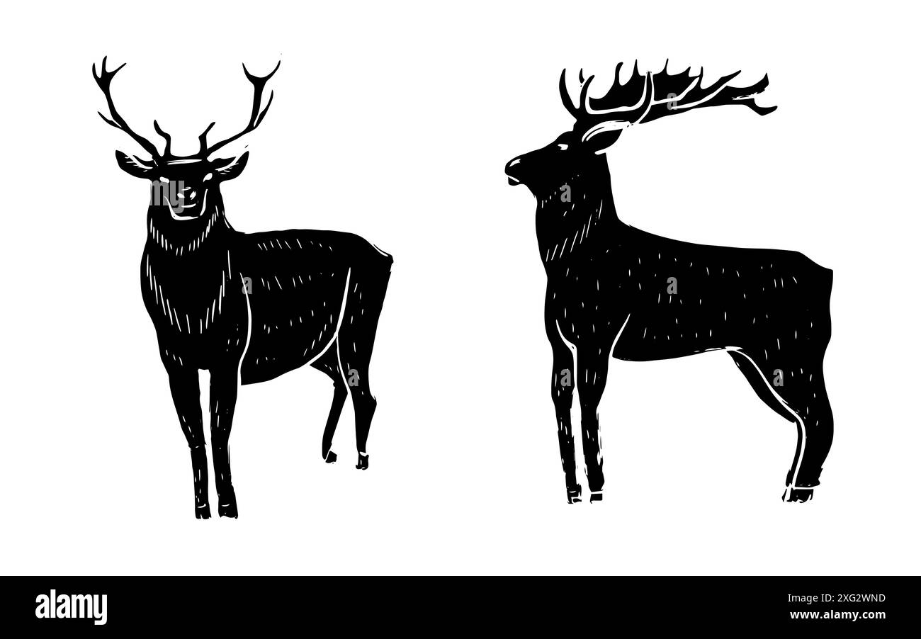 Set of linocut deer isolated Stock Vector Image & Art - Alamy