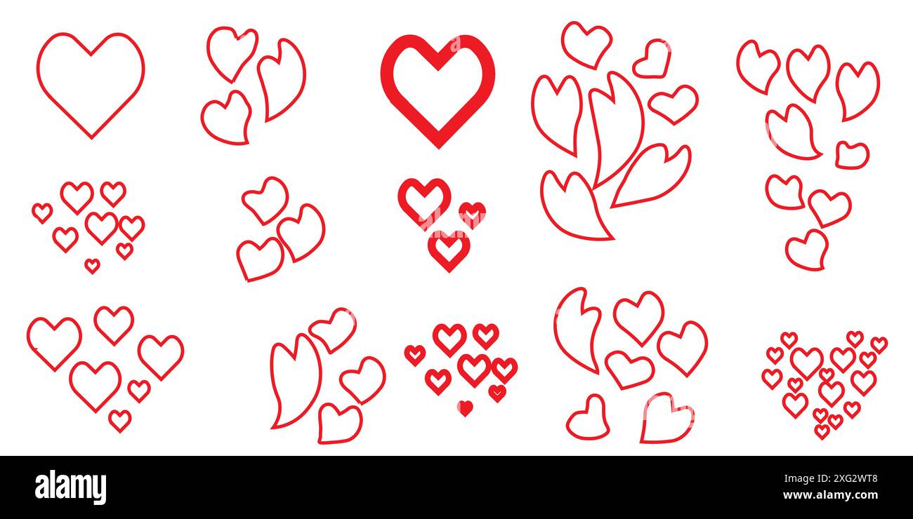 Set of hearts shapes isolated in red color. Symbol for date, wedding ...