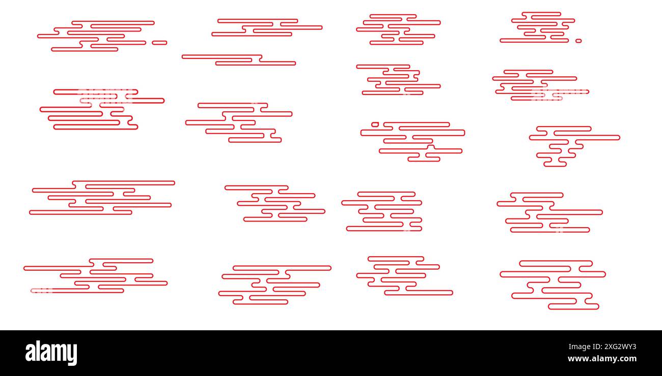 Set of asian red line cloud set. Minimal design, chinese and japanese ...