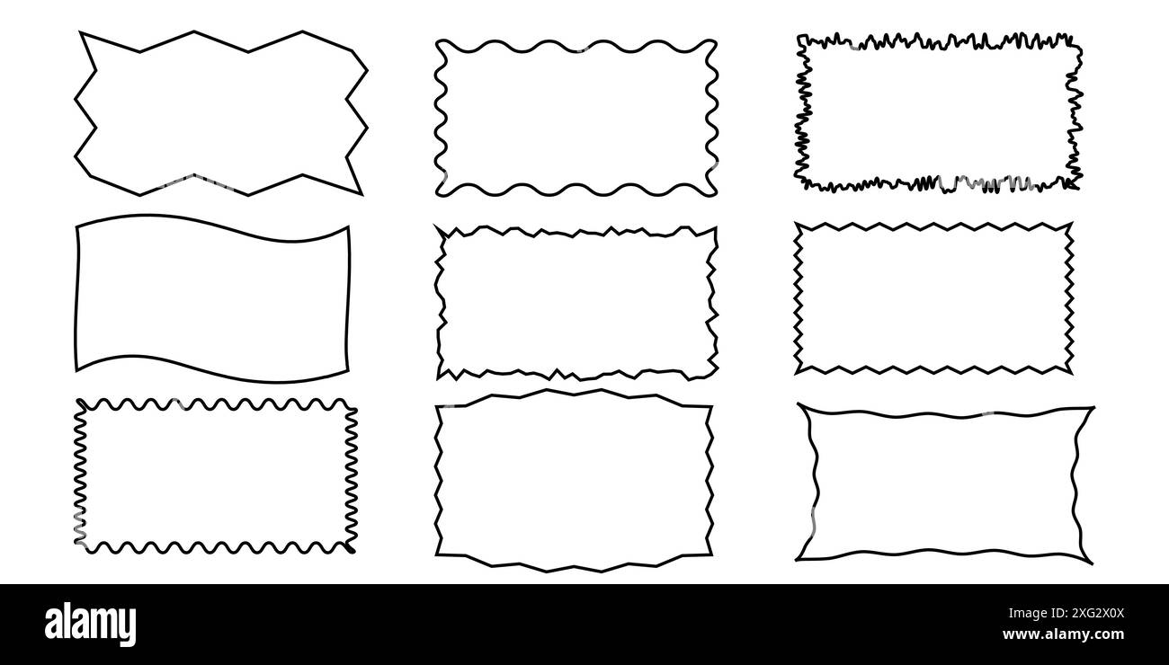 Squiggle line frames set. Jaggered edges, retro scallop frames ...