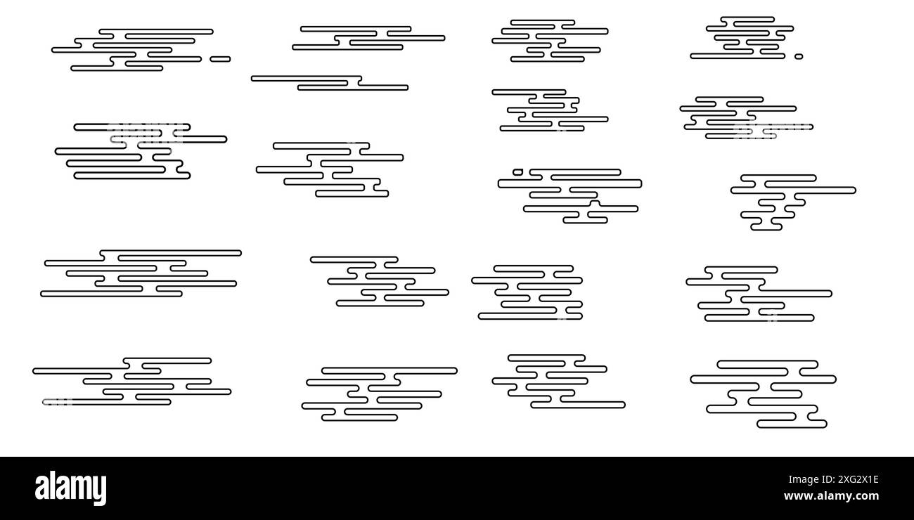 Set of asian line cloud set. Minimal design, chinese and japanese style ...