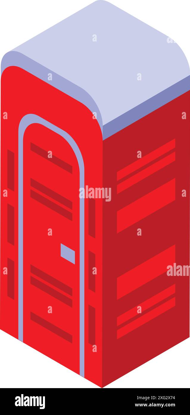 Red plastic mobile toilet showing closed door standing on white ...