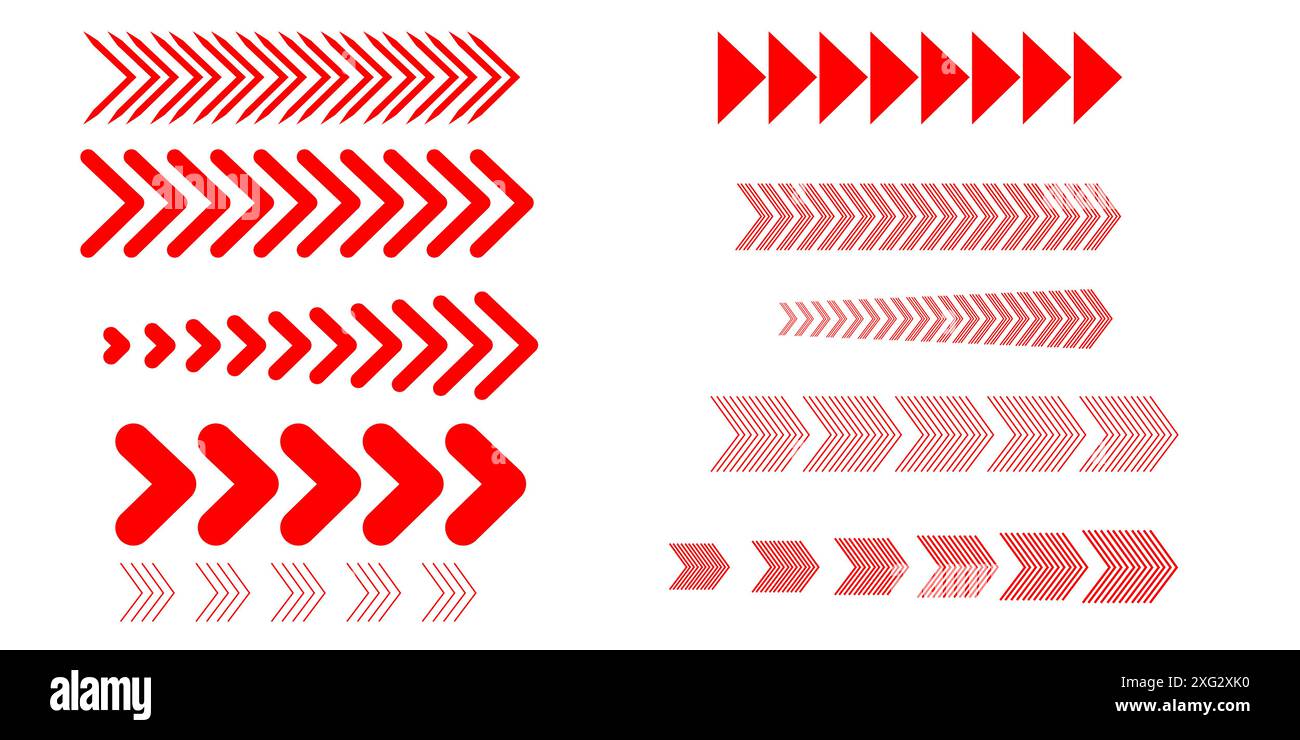 Set for red line signs direction, arrows. Vector illustration Stock ...