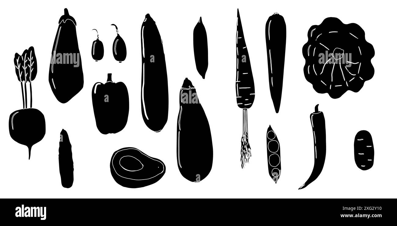 Set of isolated black vegetables, flat design Stock Vector Image & Art ...