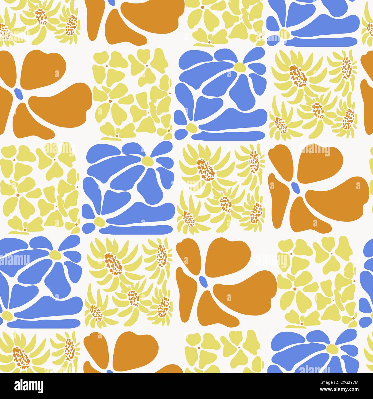 Boho blue and yellow flowers isolated pattern. Minimal design Stock ...