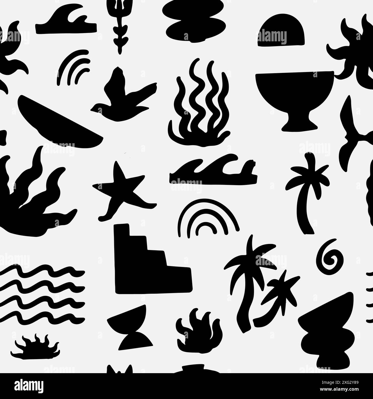 Boho Groovy Black Pattern Vector Illustration Background In Trendy Retro Naive Simple Style