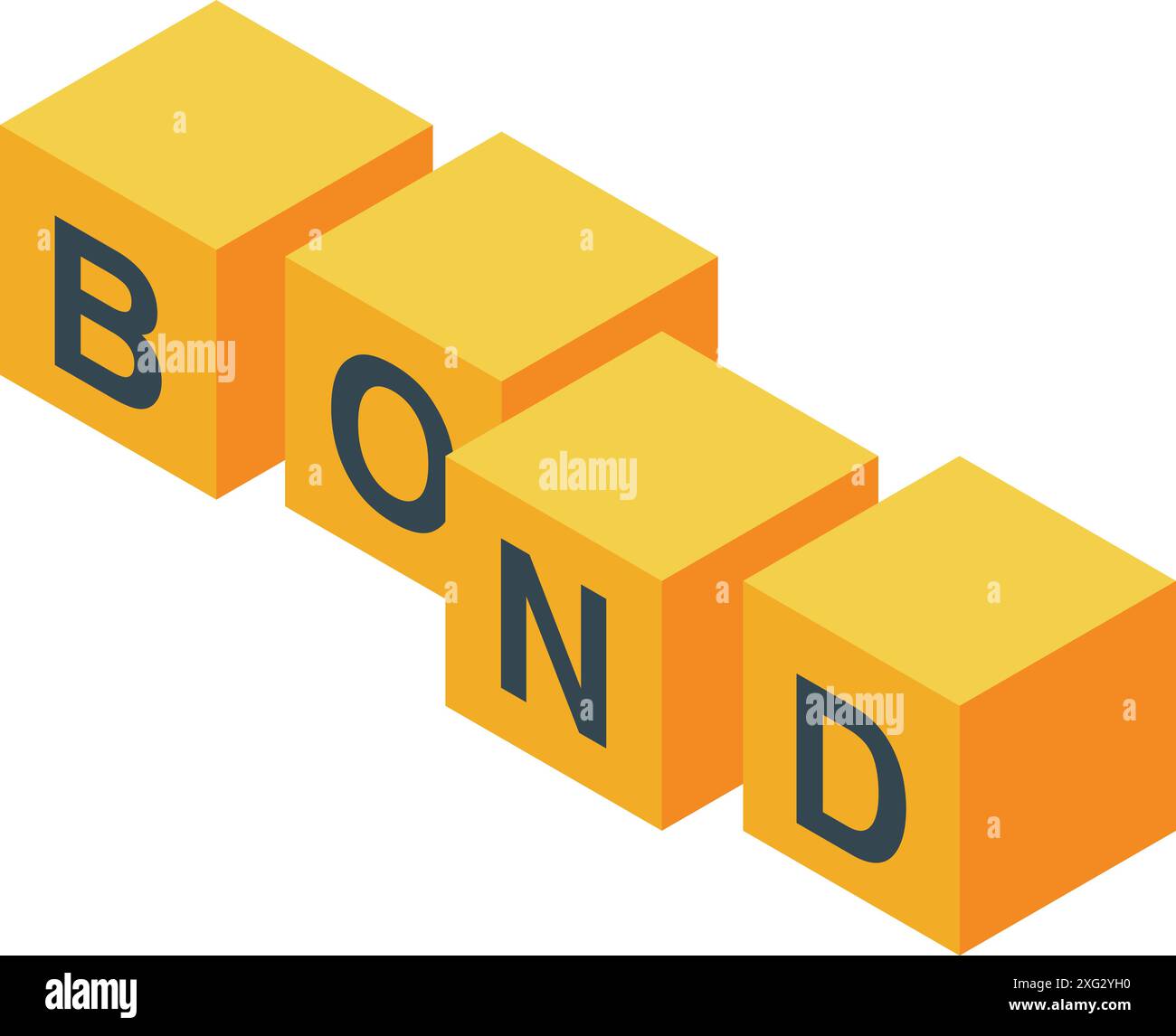 Four yellow isometric letter blocks forming the word bond Stock Vector ...