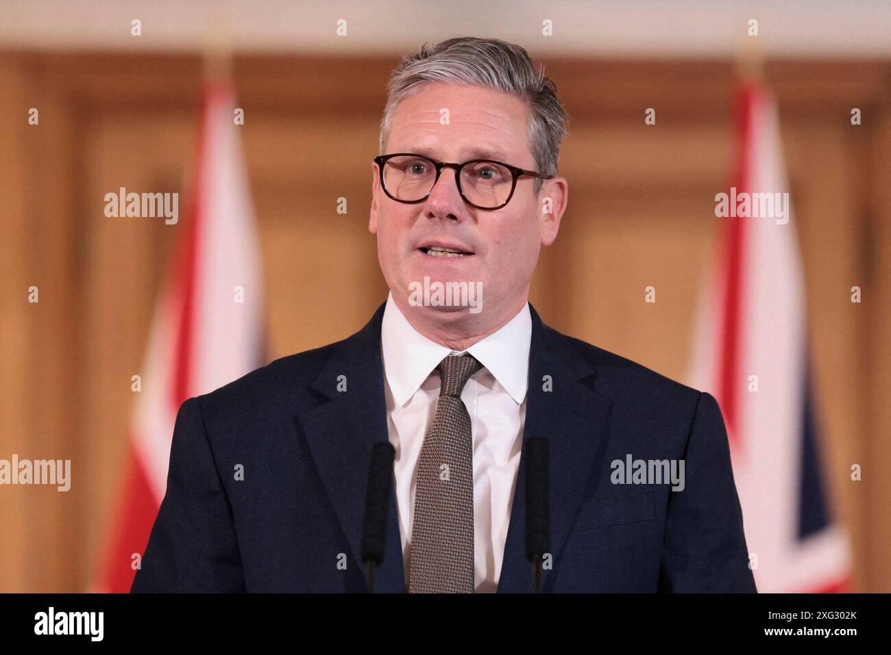 British Prime Minister Keir Starmer delivers a speech following his ...