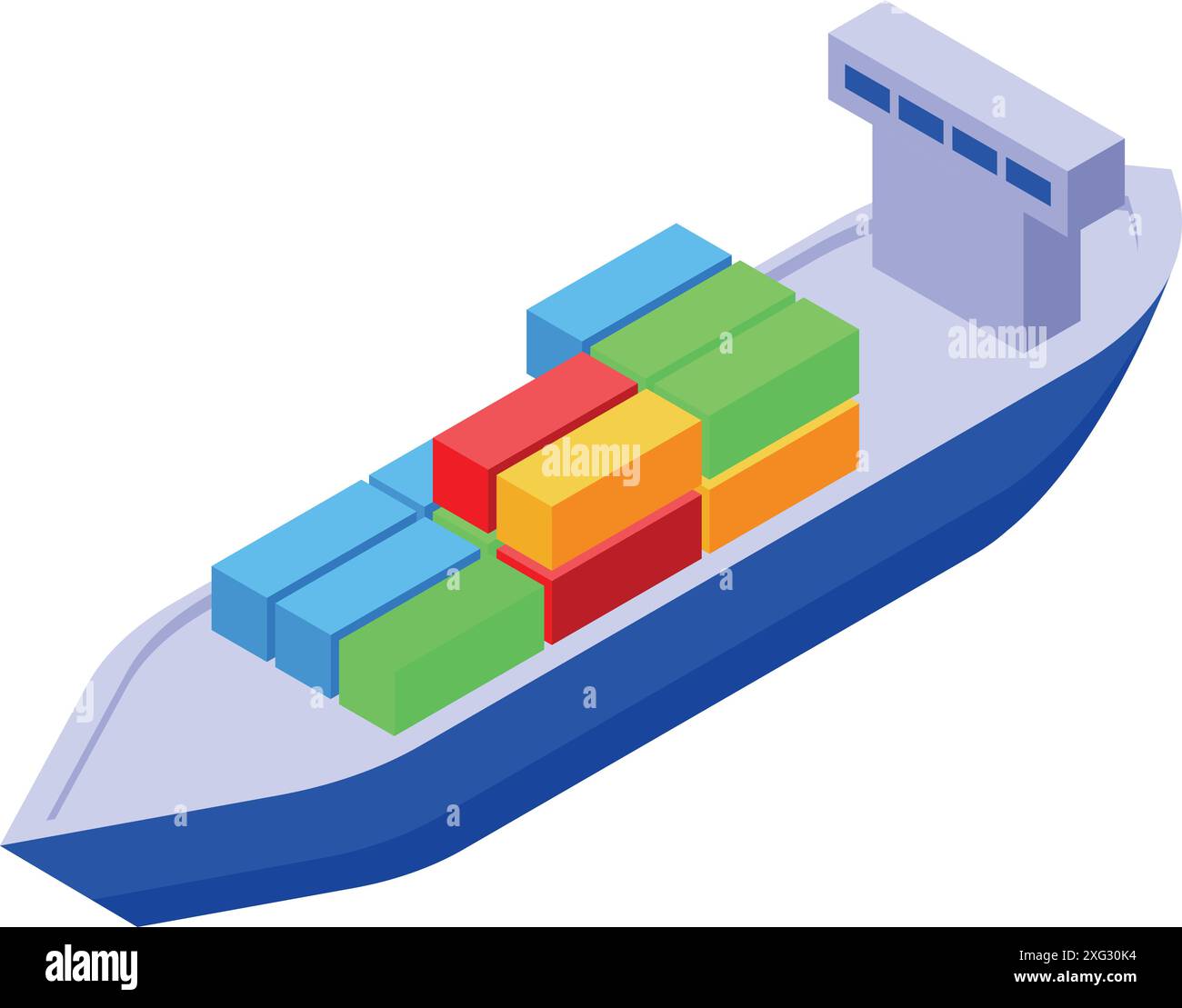 This isometric illustration features a cargo ship transporting colorful ...