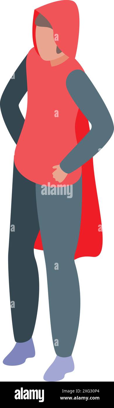 Super hero woman is standing with hands on hips wearing red cape ...