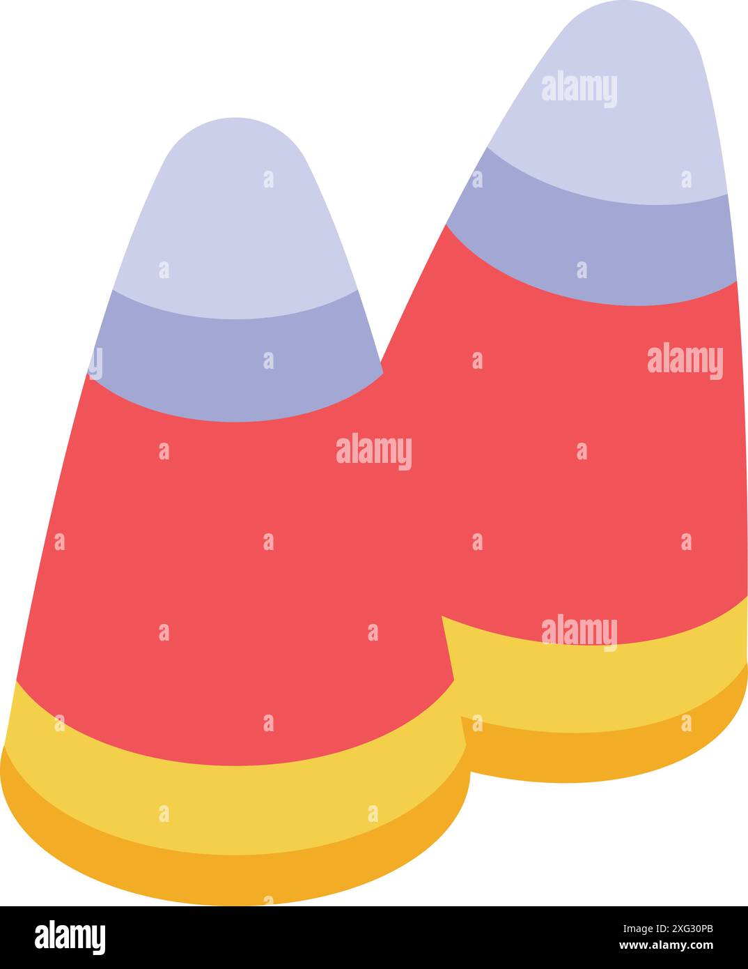 Two candy corn candies standing up are isolated on a white background ...