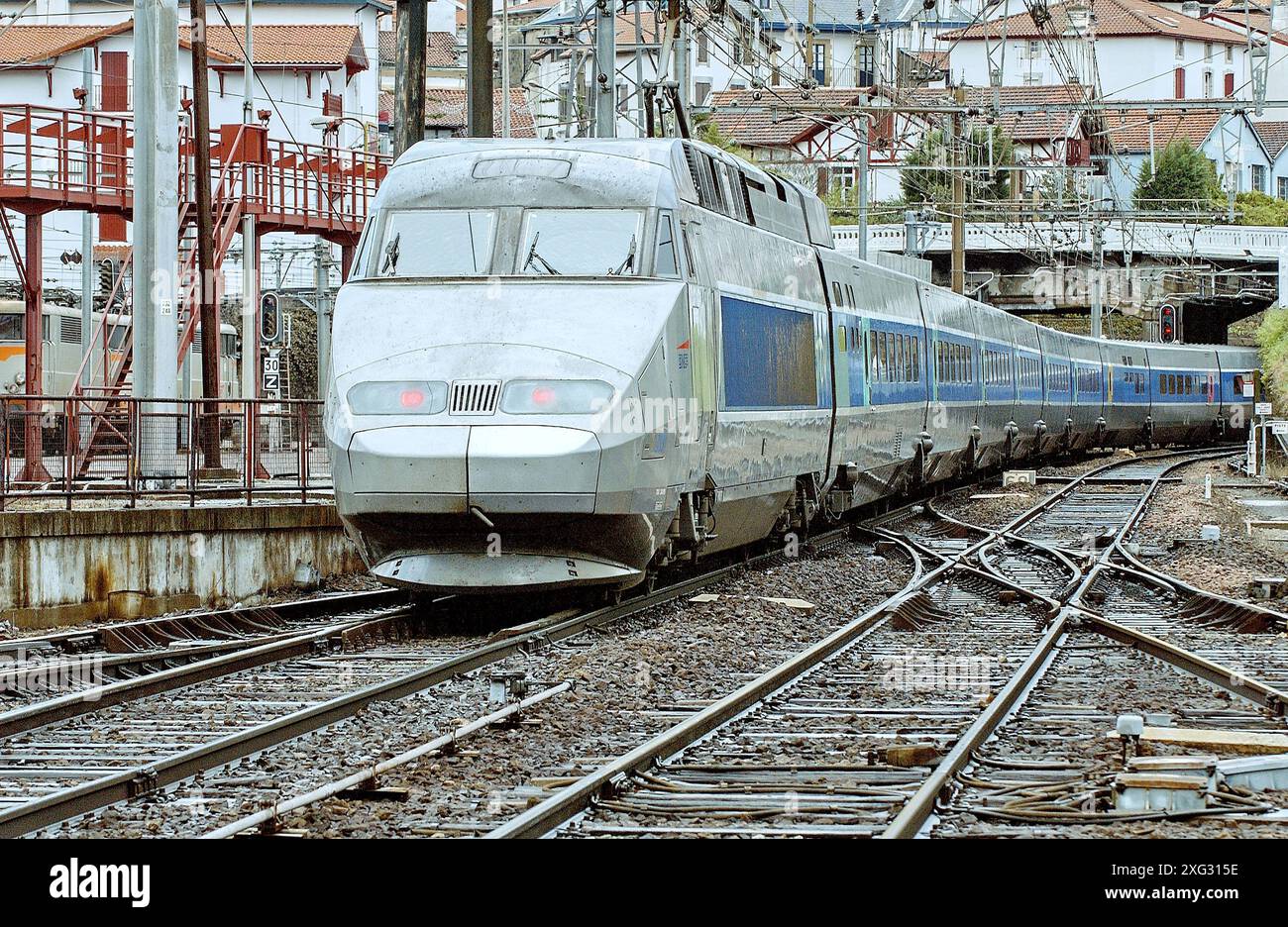 TGV (high-speed train) at railway station. Hendaye. Aquitaine, France ...