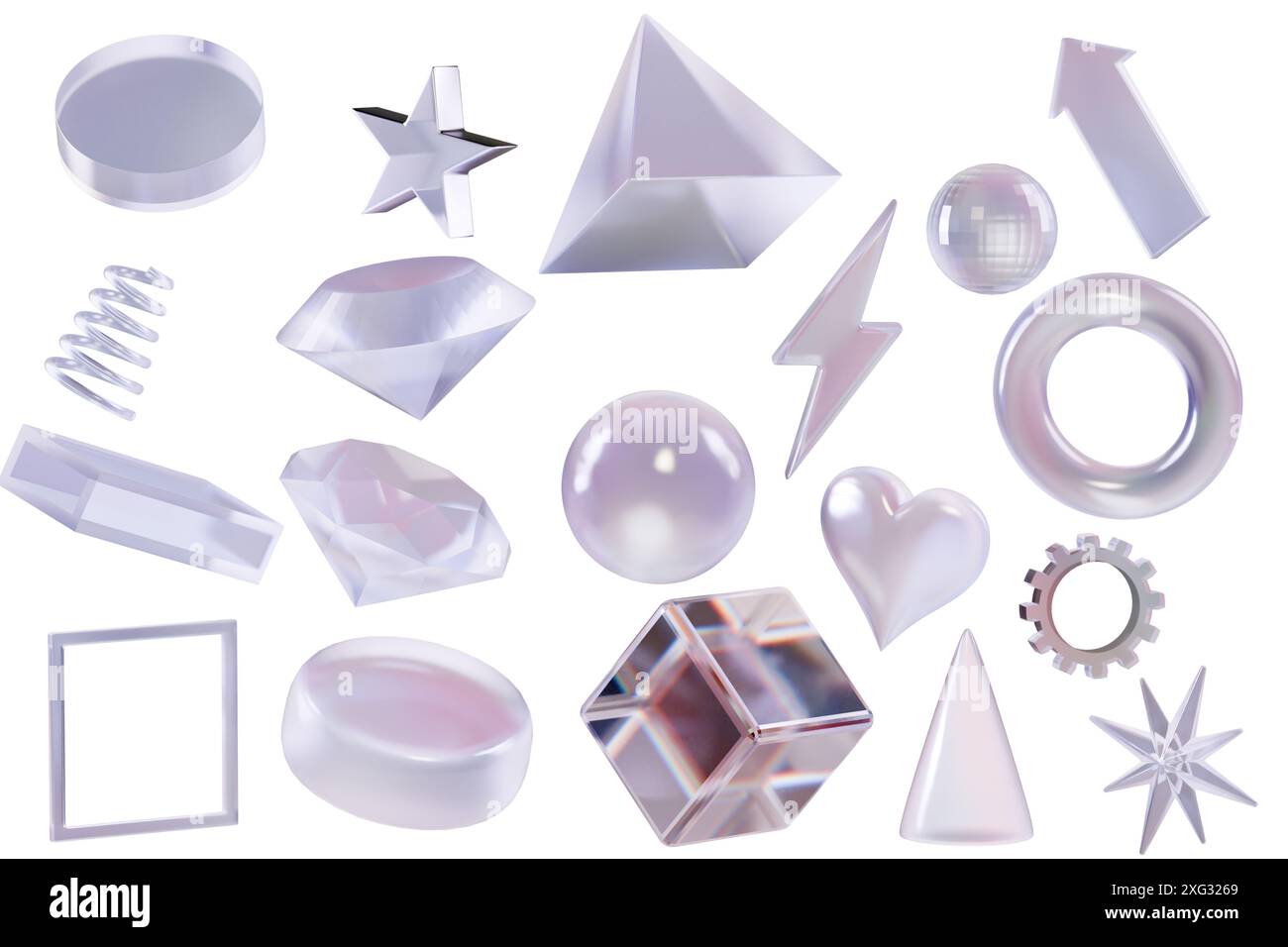 Various transparent glass geometric shapes in different forms. 3d ...