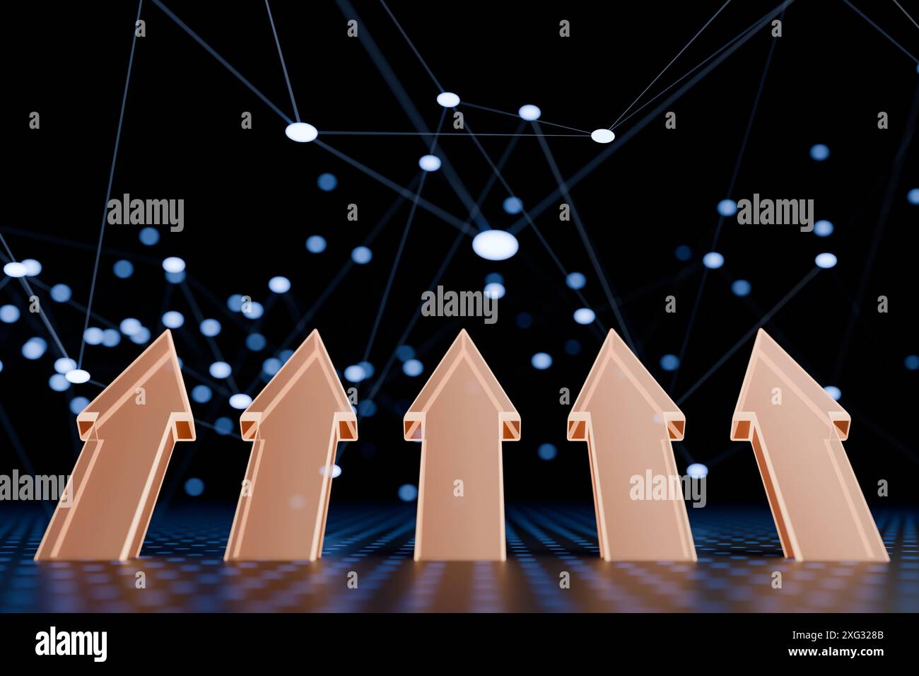 Five upward arrows with digital network background, symbolizing growth ... Five upward arrows with digital network background, symbolizing growth ...