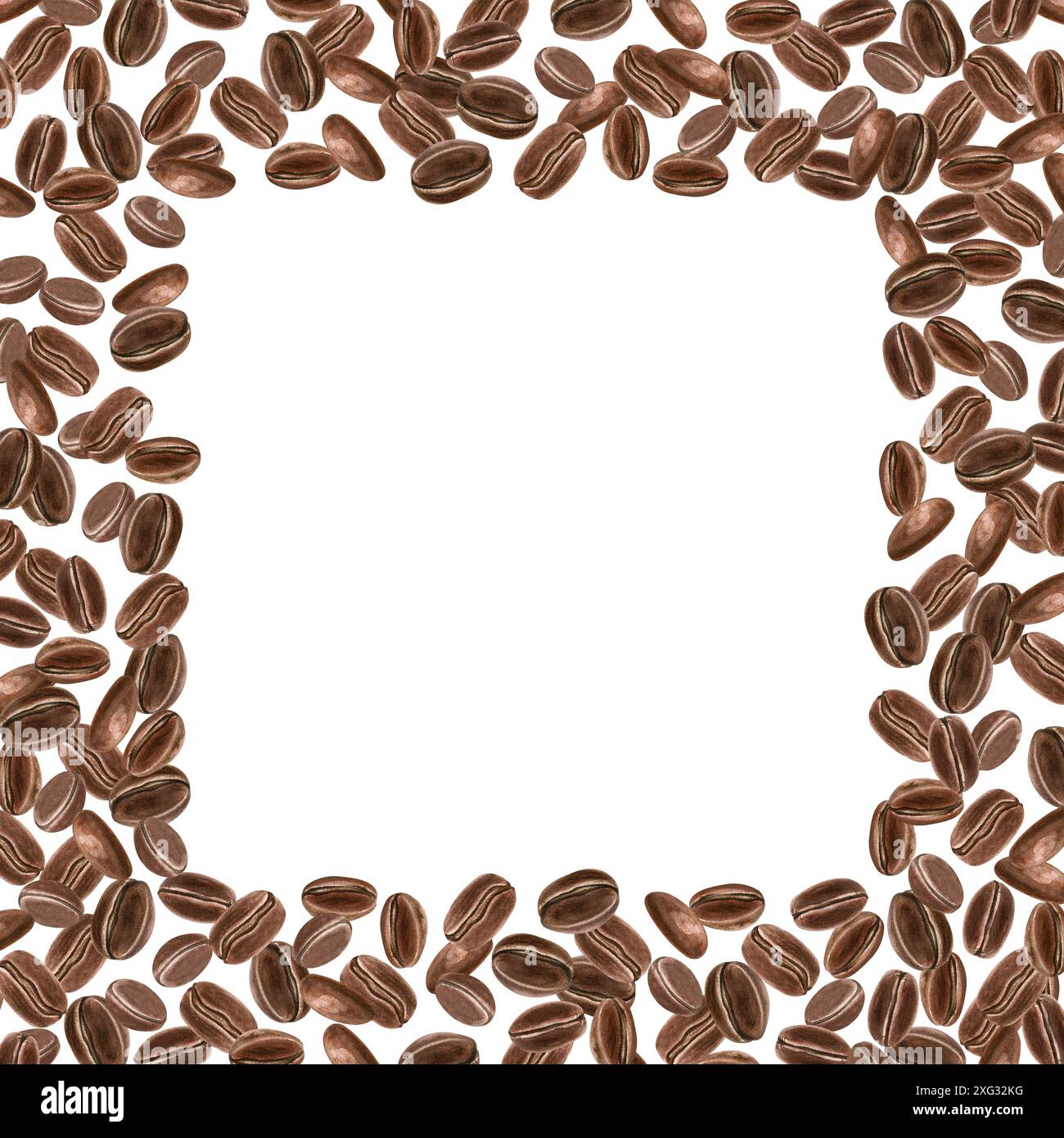 Coffee beans. Square frame with roasted brown grains. Dense arrangement ...