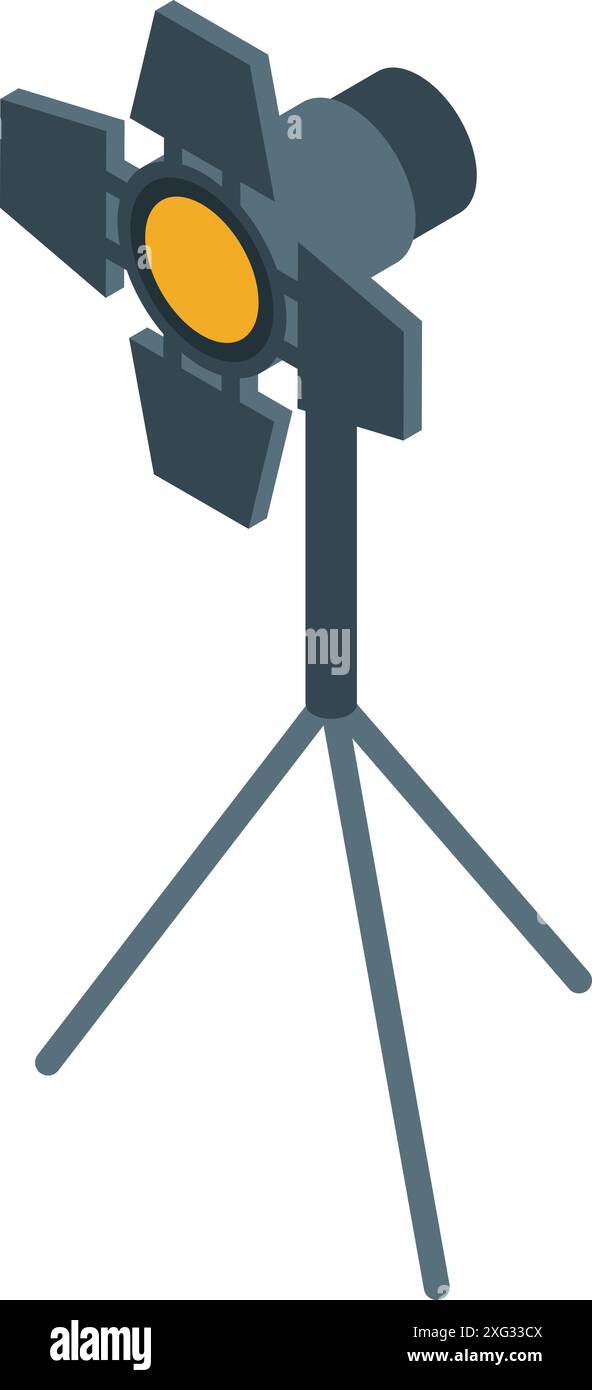 Studio spotlight standing on tripod illuminating isometrically Stock ...