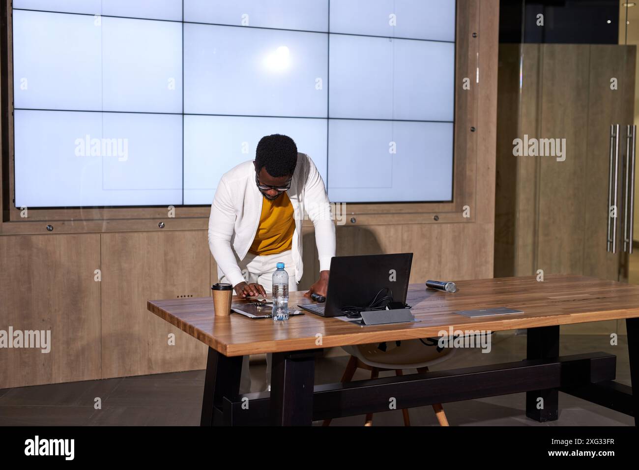 african american lecturer professor is preparing for lesson, lecture ...