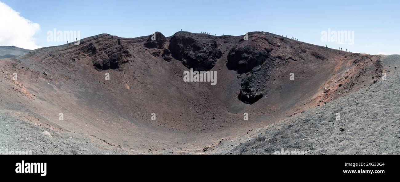 Lunar landscape on Mount Etna. Volcanic ashes and black stone created ...