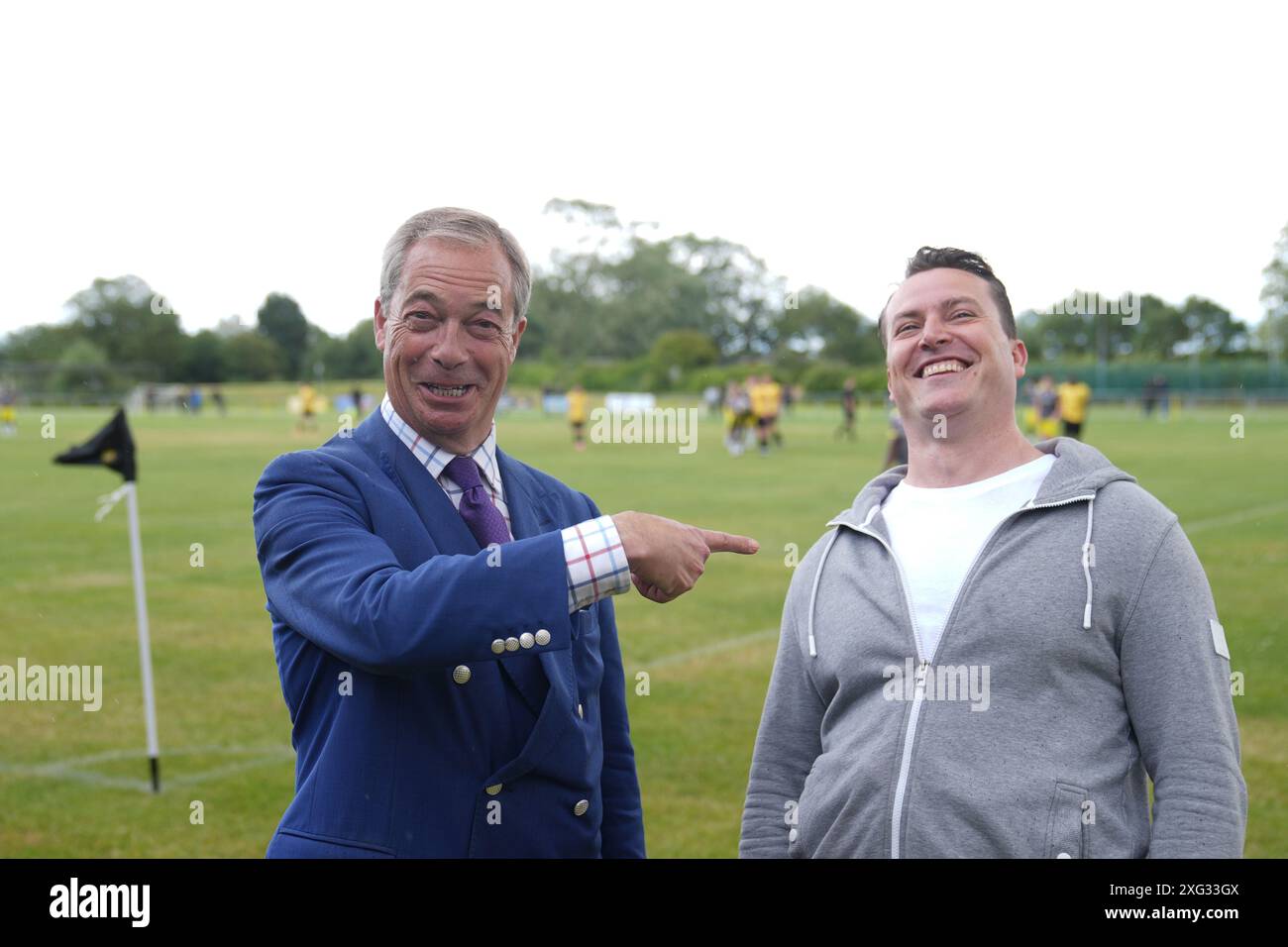 Reform UK leader Nigel Farage and the new Reform MP for South Basildon ...