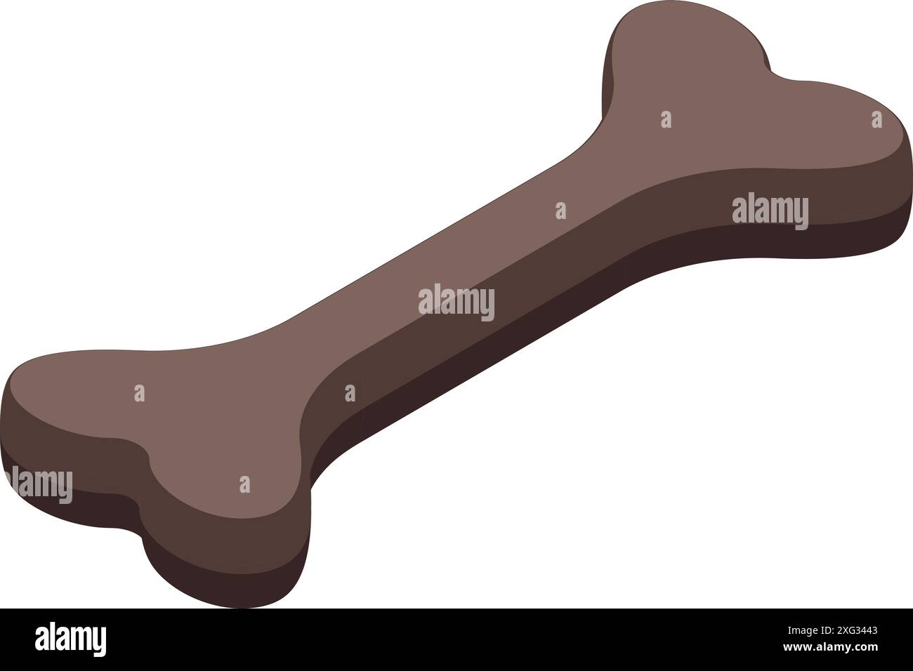 Simple 3d illustration of a brown dog bone lying on a white background ...
