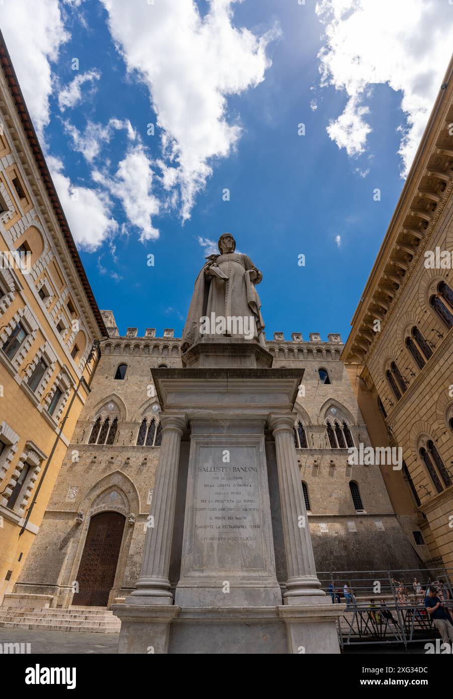Siena, Italy - June 01, 2024: Sallustio Bandini monument. Bottom to top ...