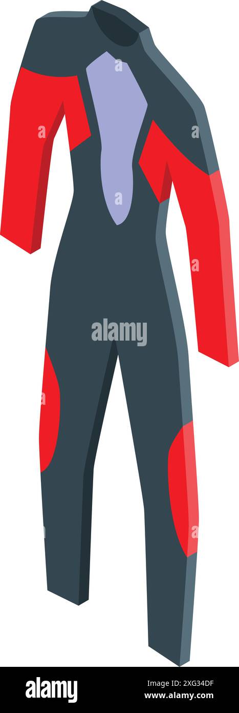 Black and red diving suit protecting from cold water, isometric icon ...