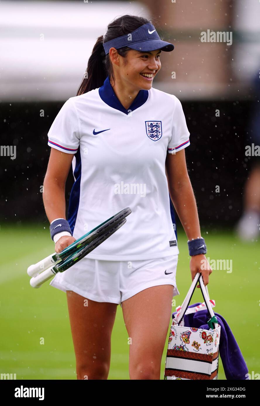 Emma Raducanu wearing an England football kit during a training session ...