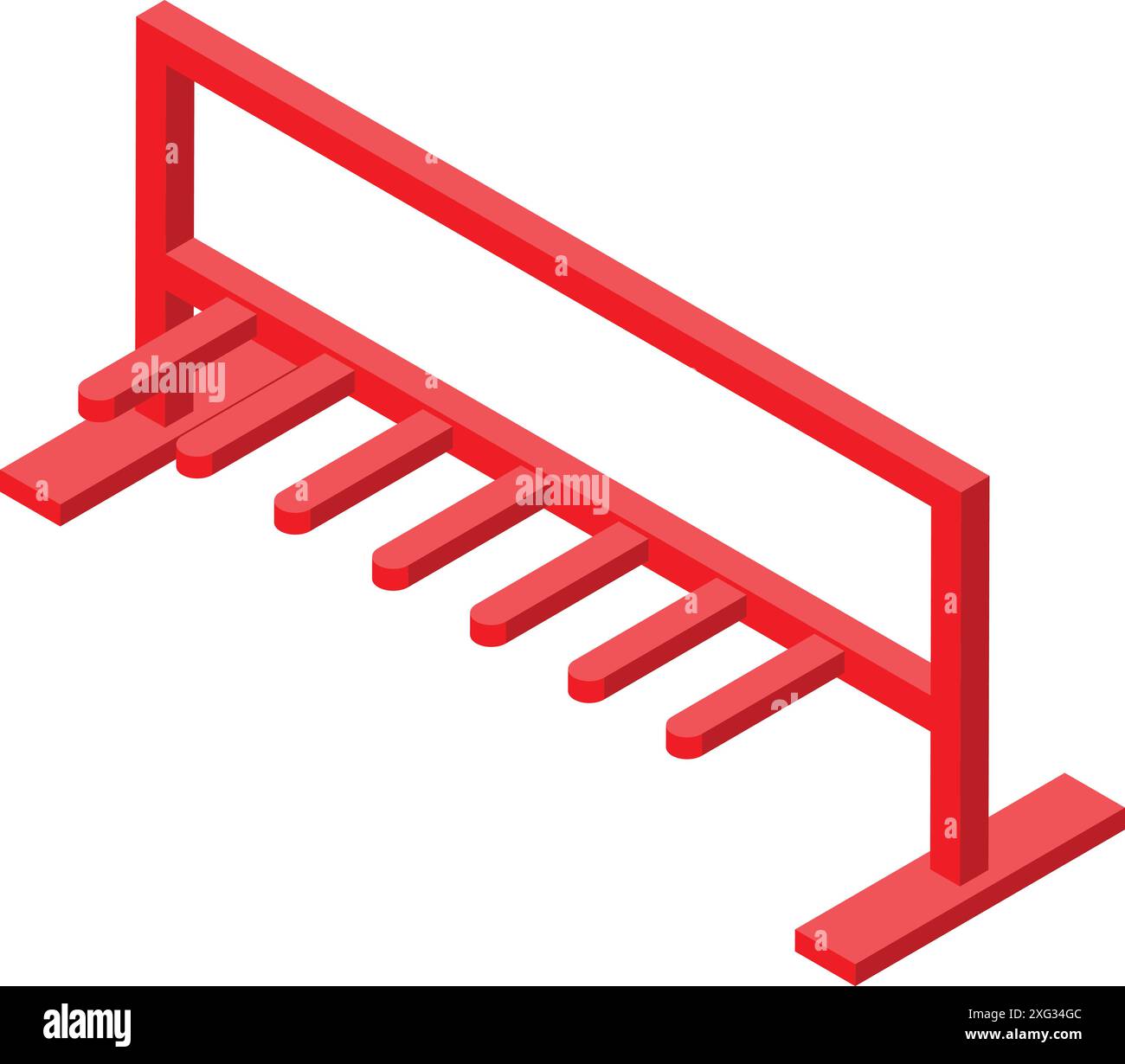 Red bicycle rack standing outside for multiple bicycle parking ...