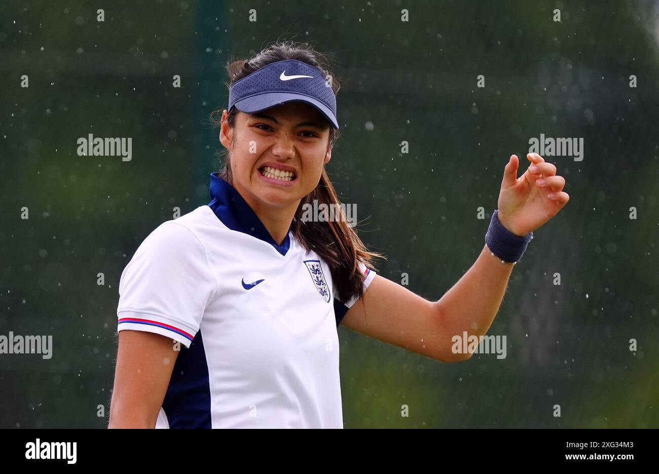 Emma Raducanu wearing an England football kit during a training session ...