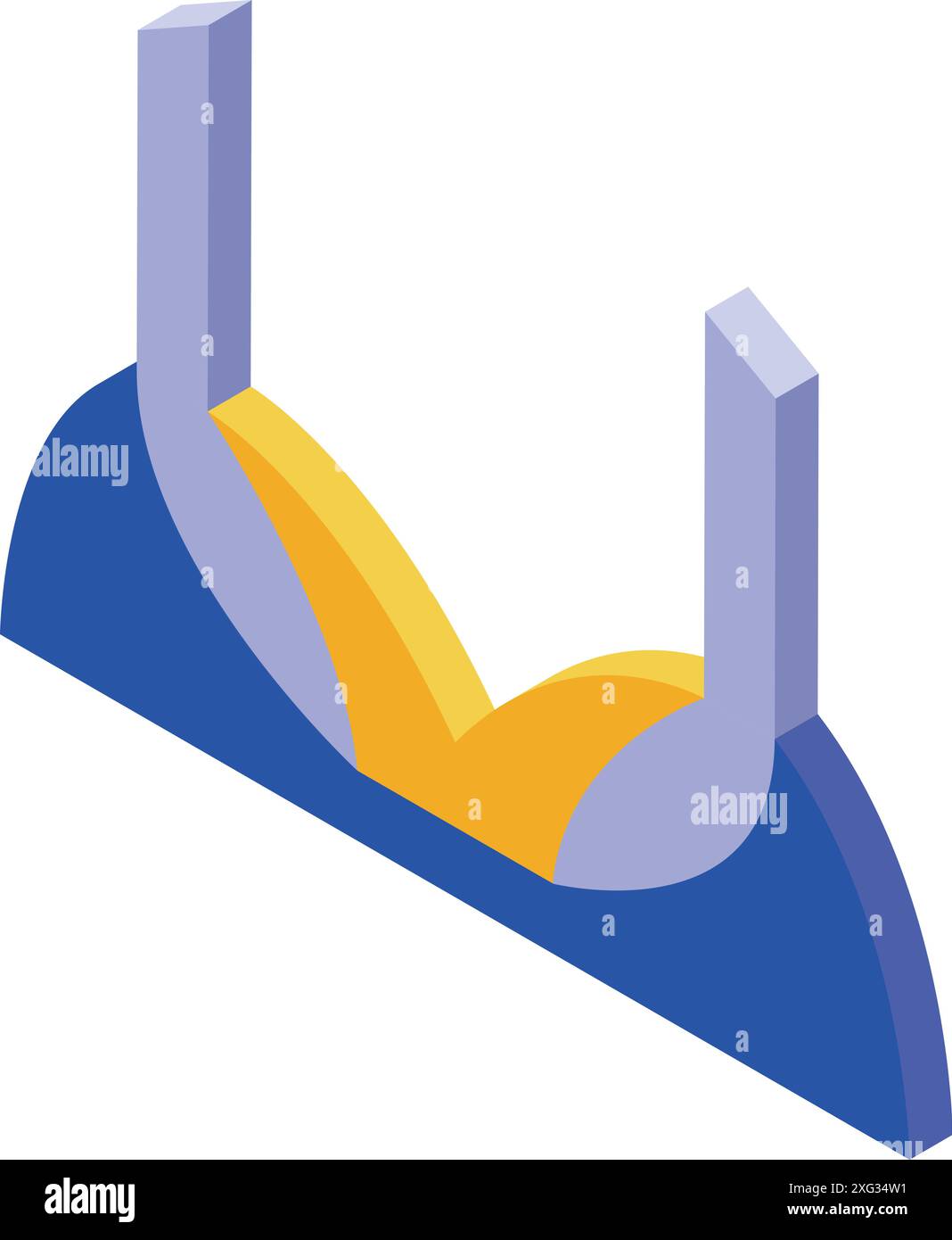 Modern bridge connecting two sides over valley with blue and yellow ...