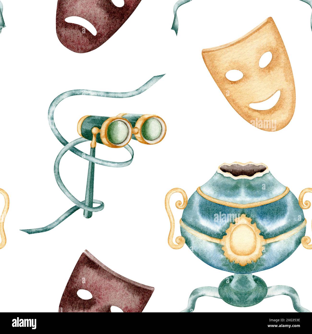 Seamless pattern with theatre comedy and tragedy masks, opera ...