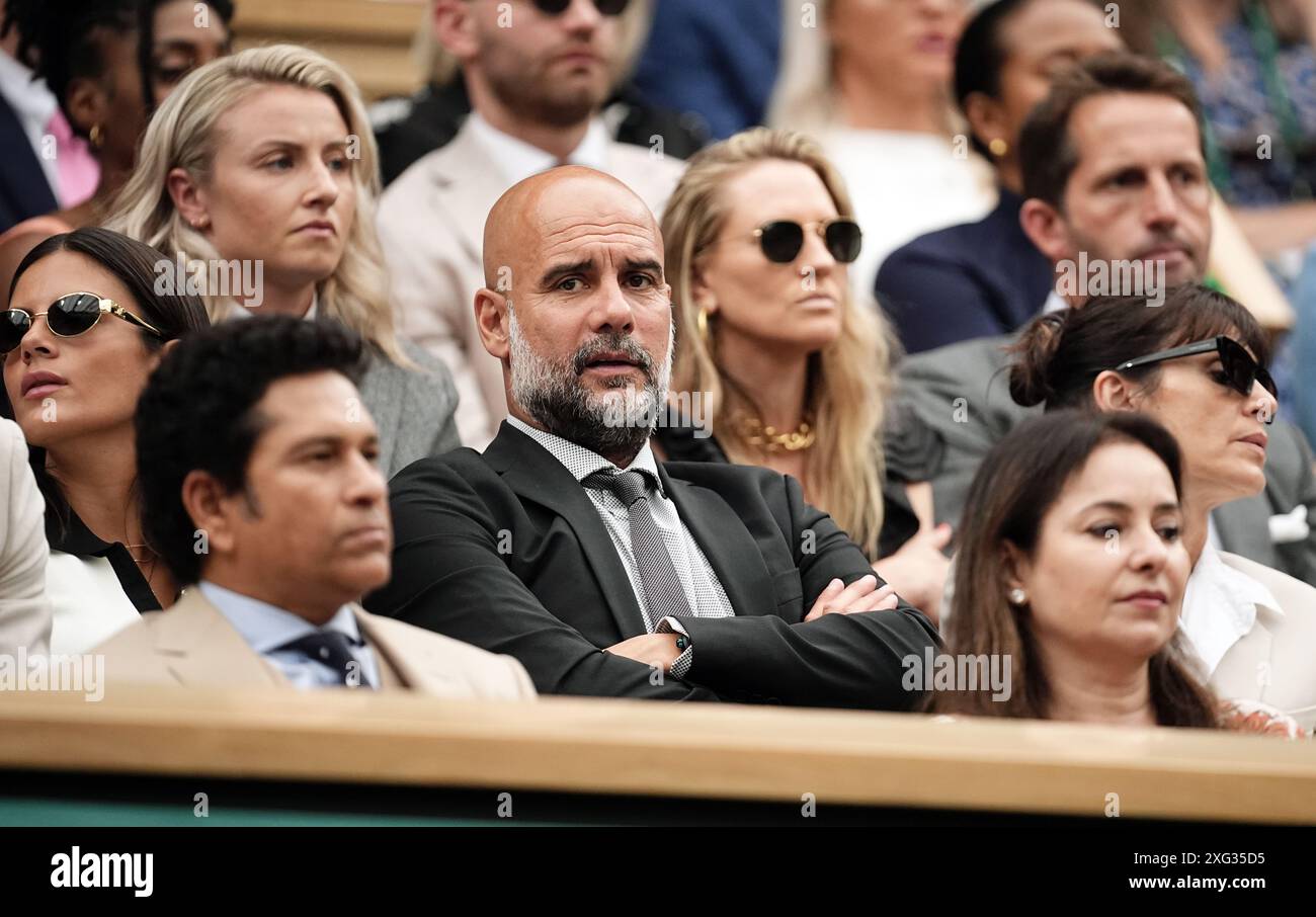 Pep Guardiola seated with his wife Cristina and his daughter Maria in ...