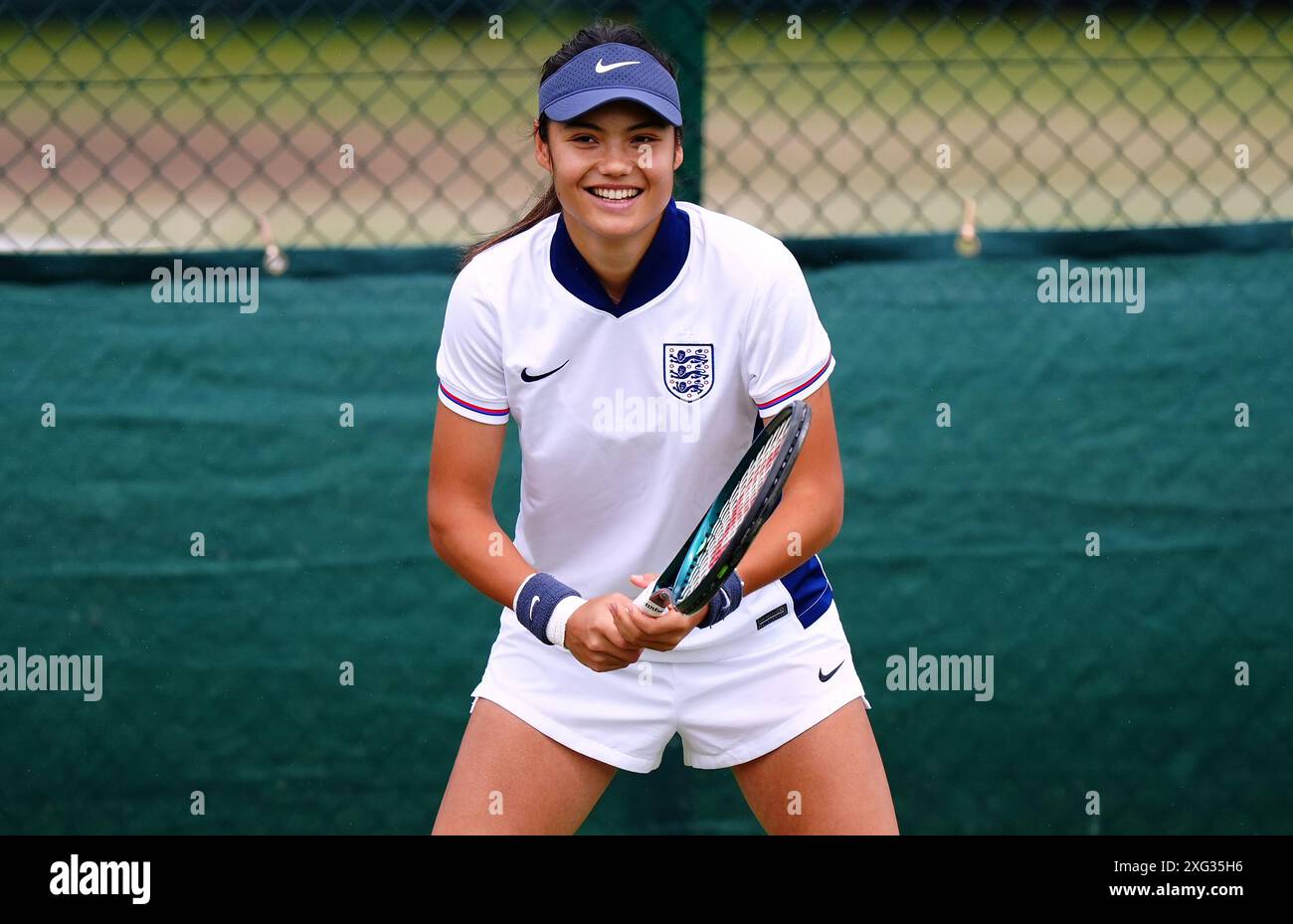 Emma Raducanu wearing an England football kit during a training session ...