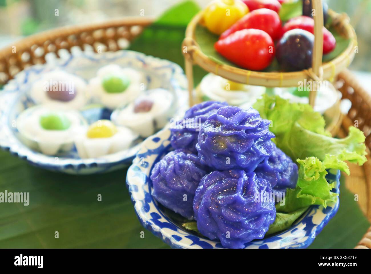 Steamed Flower Shaped Dumplings Called Chor Muang (Purple Bouquet), a ...
