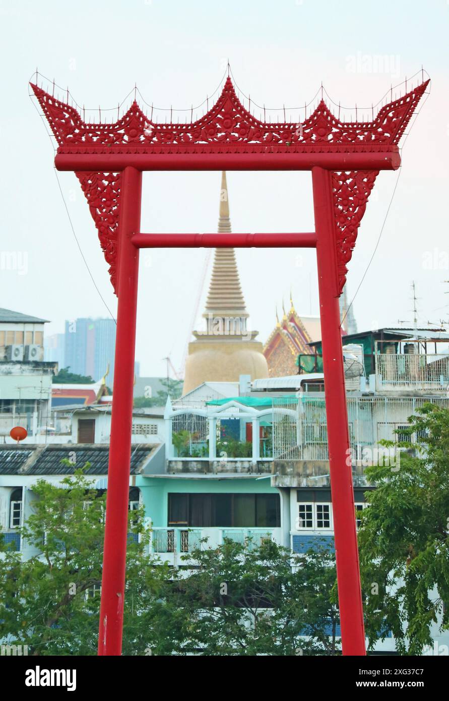 Aerial View of Sao Ching Cha Giant Swing with the Golden Stupa of Wat ...